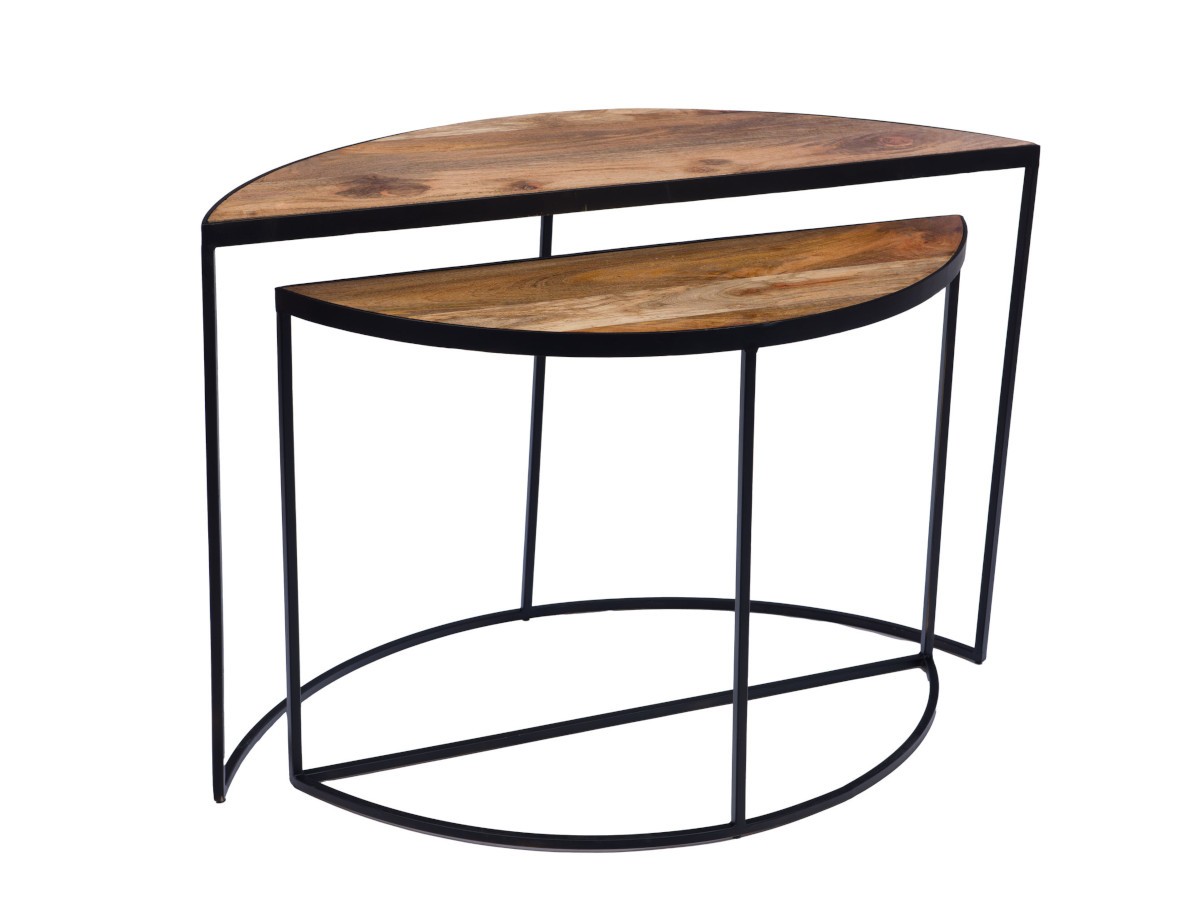 2 Consoles top en bois de manguier forme demi|cercle | Amadeus